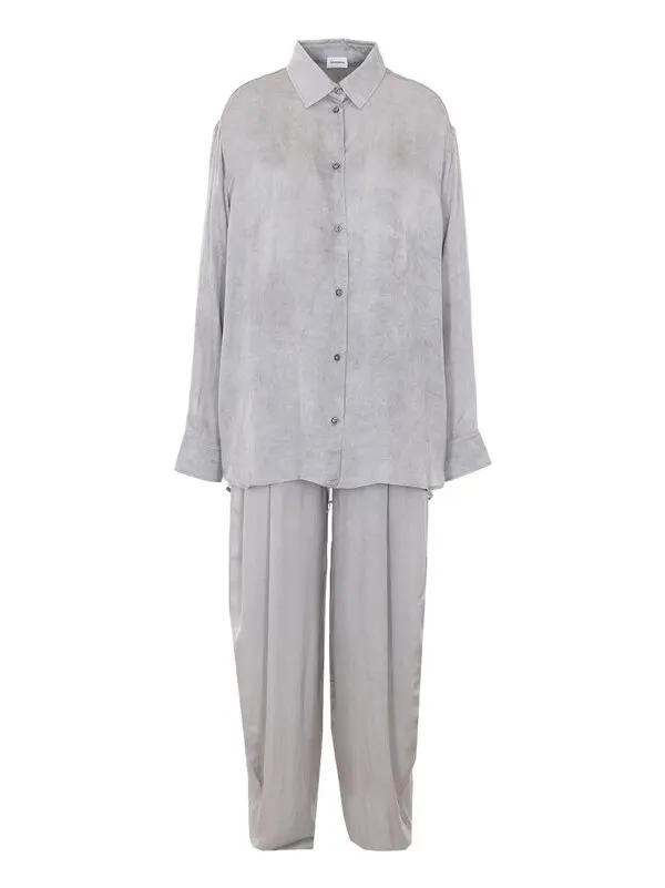 Andamane Long-sleeve Shirt And Wide-leg Pants Set - Gray