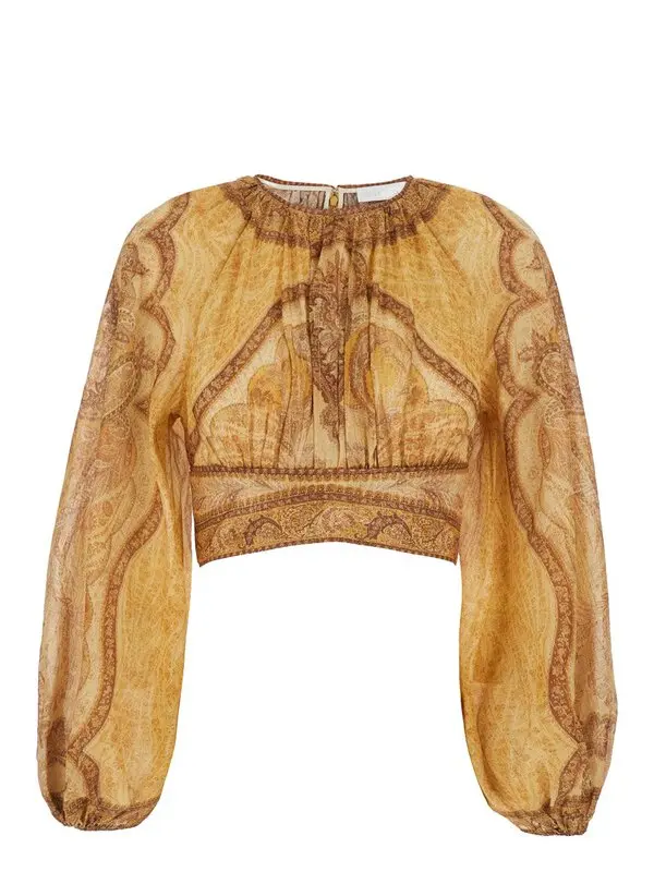 Zimmermann Wanderlust" Paisley Print Crop Top With Balloon Sleeves - Multicolor