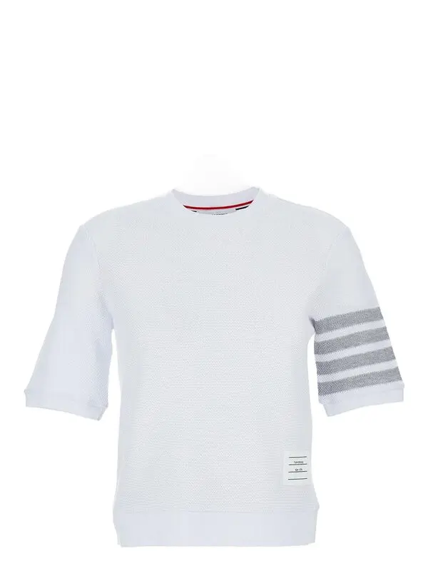 Thom Browne Piqué T-shirt With Iconic 4-bar Detail - Multicolor