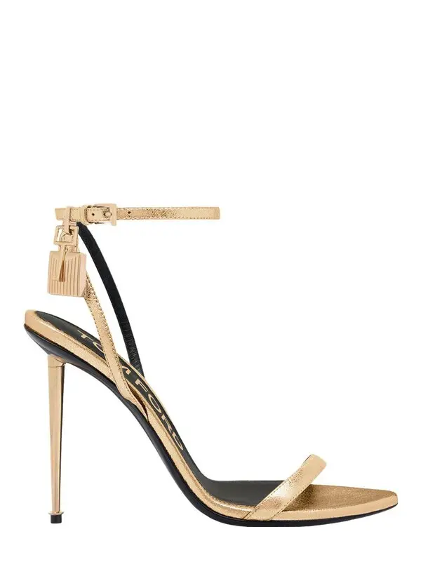 TOM FORD Gold Leather Stiletto Heel Sandals With Ankle Pendant - Silver