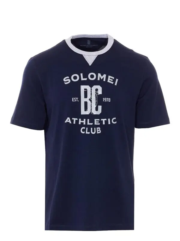 Brunello Cucinelli Solomei Print Logo T-shirt - Blue