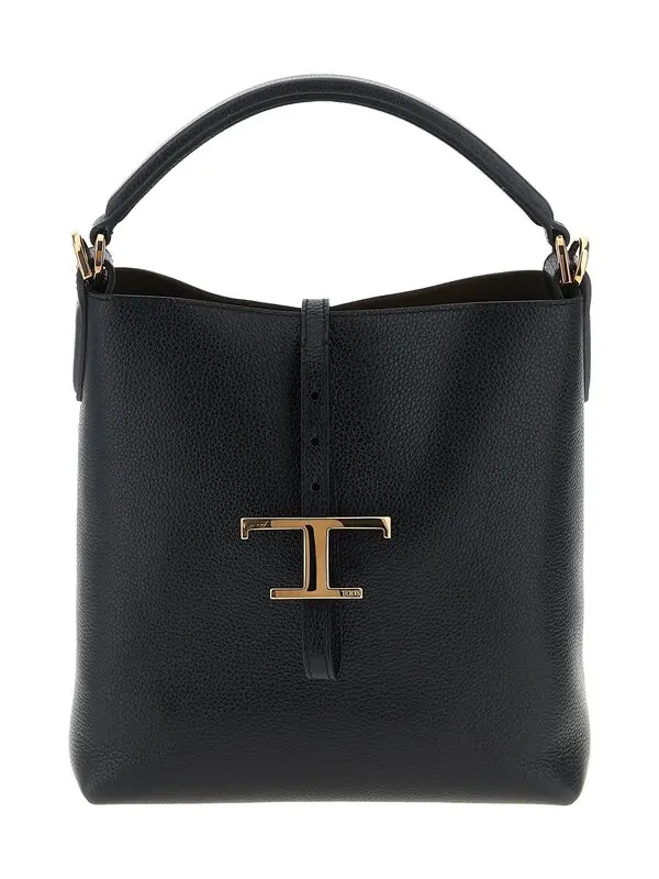 TOD'S T Timeless" Mini Bucket Bag In Hammered Leather - Black