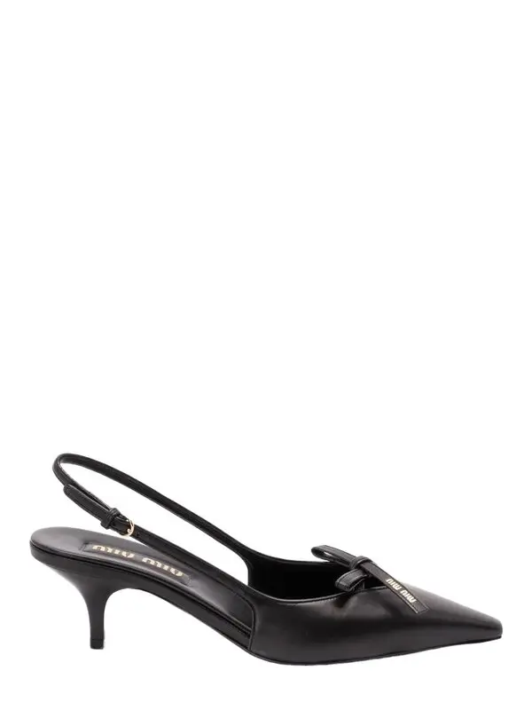 Miu Miu Leather Slingback Pumps With Bow Detailing - Black