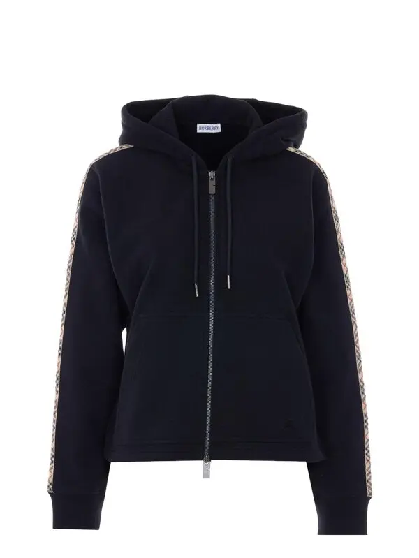 Burberry Check Cotton Zip-up Hoodie - Black