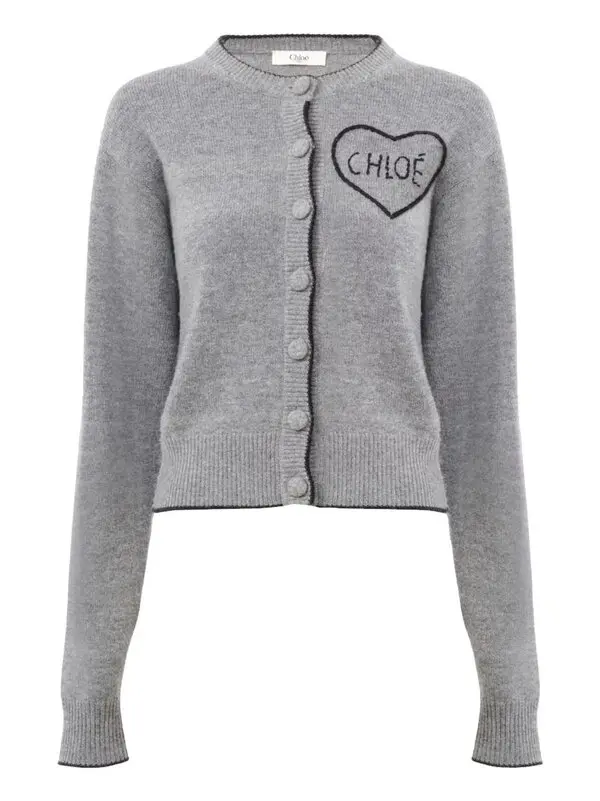 Chloé Fitted Cardigan With Logo - Gray