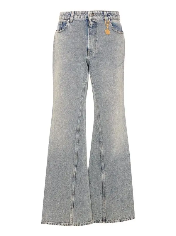 Stella McCartney Bootcut Delave Vintage Jeans With Chain Detail - Blue