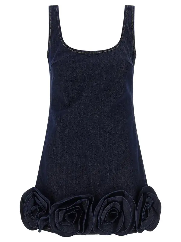 SELF-PORTRAIT 3d Flower Embellished Denim Mini Dress - Blue