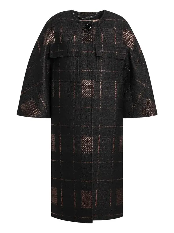 Max Mara Jacquard Lame Cocoon Coat - Gray