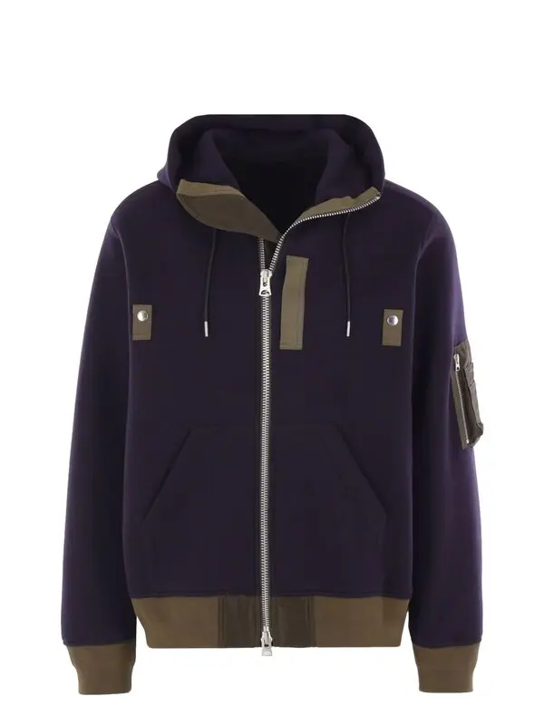 Sacai Cotton Zip-up Hoodie With Paneled Accents - Multicolor