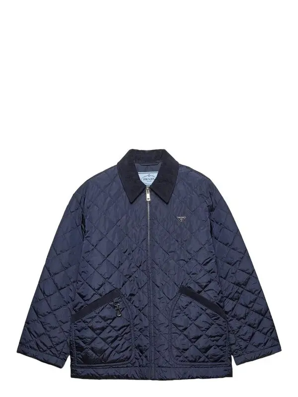 Prada Quilted Velvet Trim Puffer Jacket - Blue