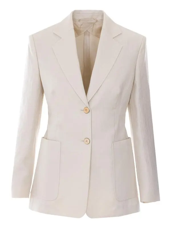 Max Mara Tailored Linen V-neck Blazer - Cream
