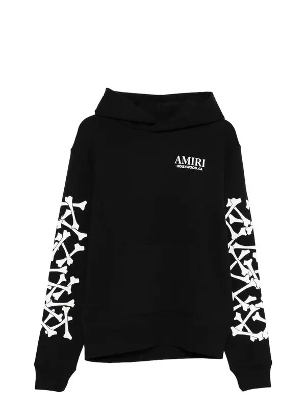Amiri Cotton Hoodie With Bone Print Sleeves - Black