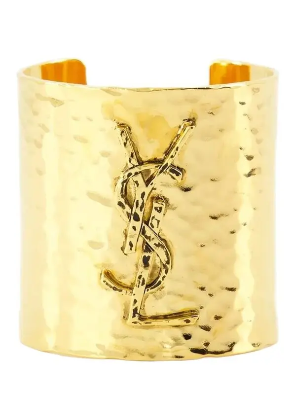 Saint Laurent Cassandre Cuff In Hammered Metal - Silver
