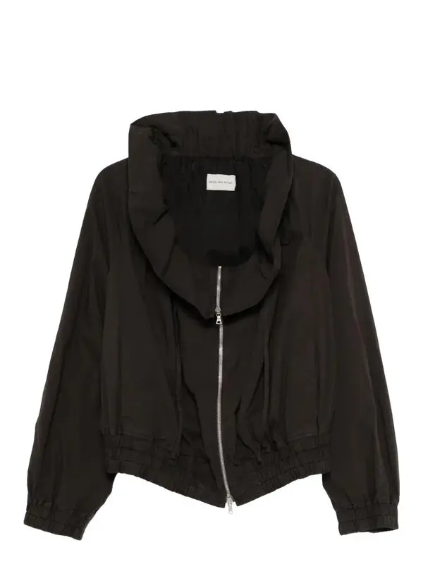 Dries Van Noten Zip-up Jacket With Gathered Neckline - Brown