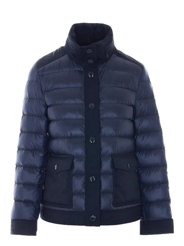 Moncler Quilted Down Jacket With Logo Detail - Blue