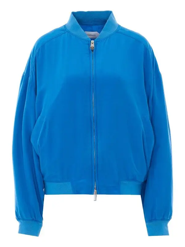 Versace Poplin Zip Blouson With Embroidered Logo - Blue