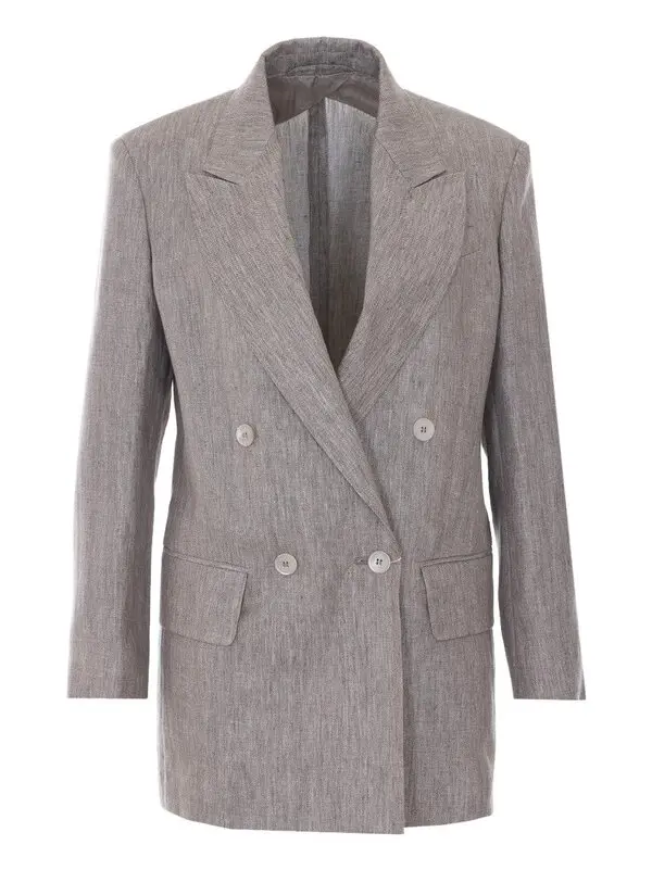 Max Mara Olympia Chevron Linen Double Breasted Blazer - Cream