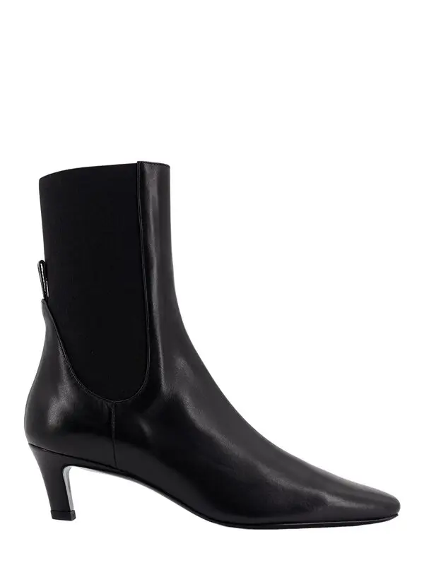 TOTEME The Mid Heel Boot Leather Ankle Boots - Black
