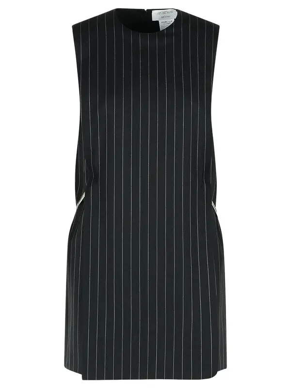 Sportmax Domini" Virgin Wool Blend Dress With Vertical Stripes - Black