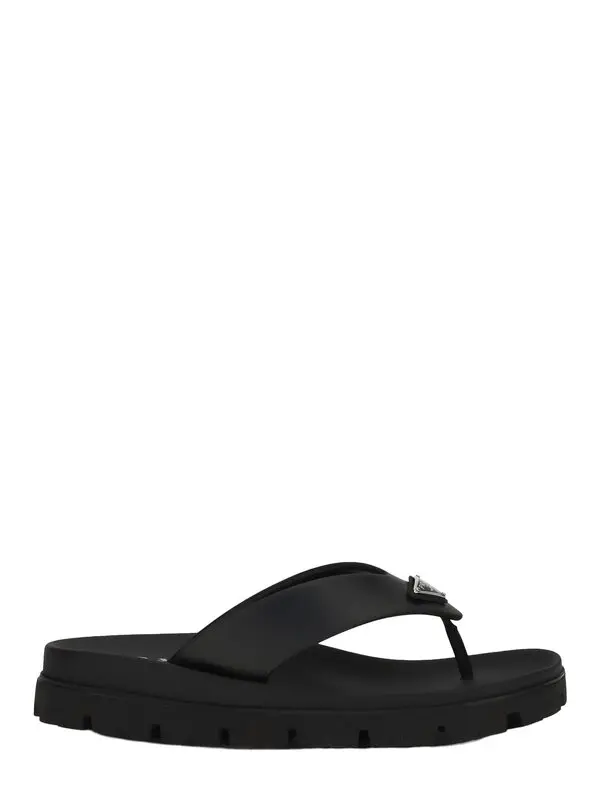 Prada Leather Flip-flop Sandals With Metal Triangle Logo - Black