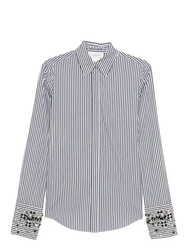 Sportmax Striped Cotton Shirt With Embellished Cuffs - White
