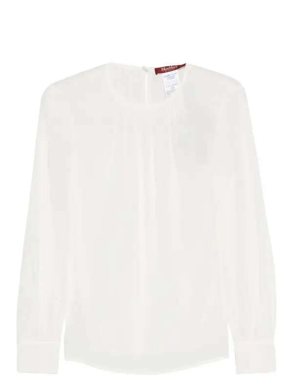 Max Mara Silk Long Sleeve Gathered Detail Blouse - White