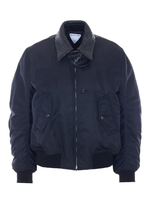 Bottega Veneta Padded Bomber With Intrecciato Collar - Black