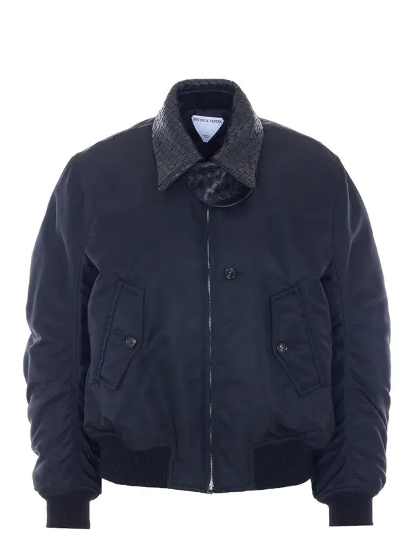 Bottega Veneta Padded Bomber With Intrecciato Collar - Black