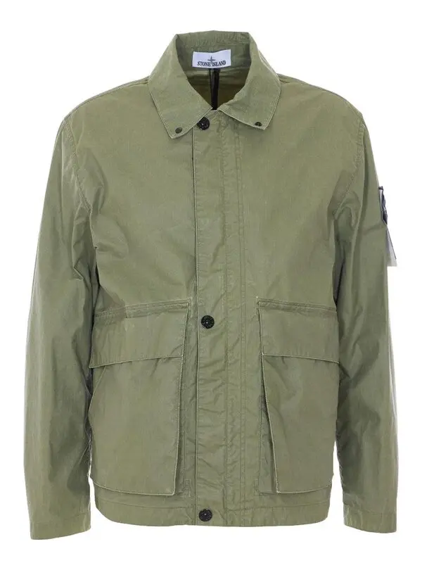 Stone Island Waxed Pigment Cotton Tela Logo Jacket - Green