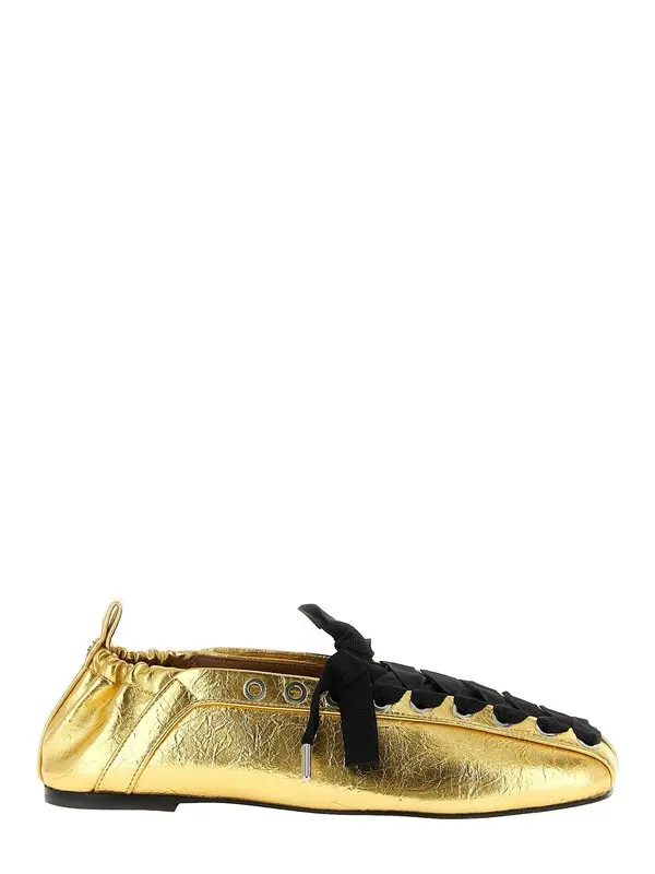 GANNI Lace-up Ballet Flats In Metallic Pélinova - Gold