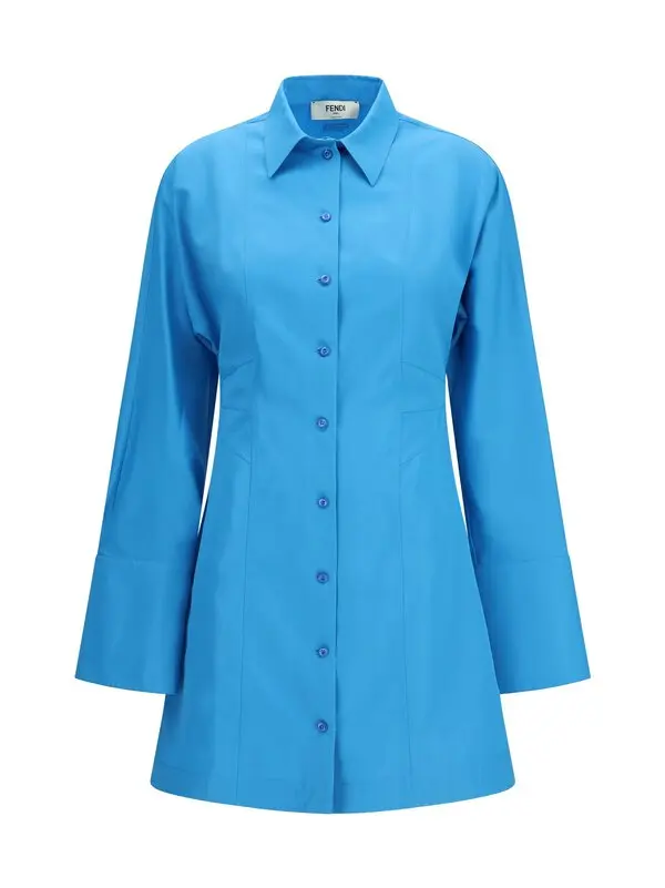 Fendi Long Sleeve Shirt Dress - Blue