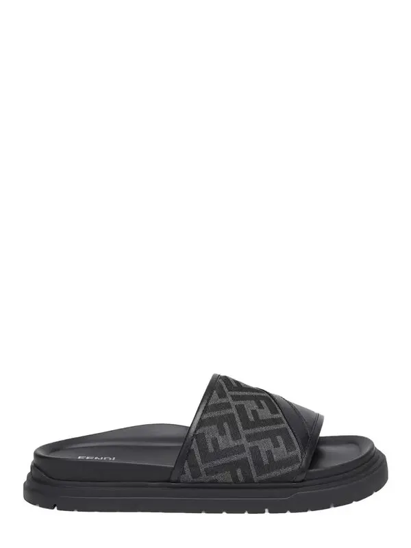 Fendi Diagonal Ff Jacquard Slides - Black