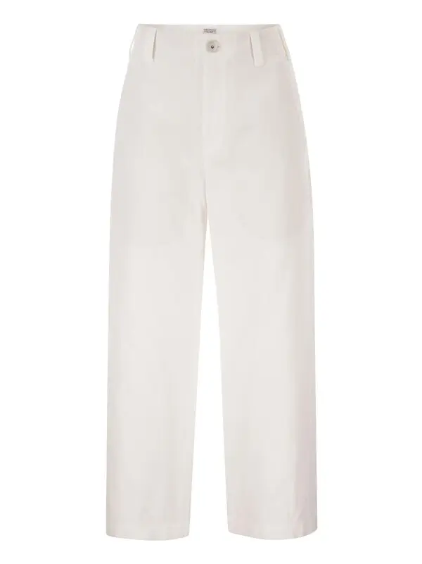Brunello Cucinelli Crop Cotton And Linen Gabardine Chino Trousers - White