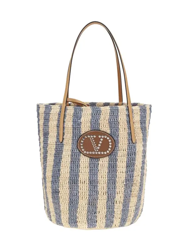 Valentino Garavani Striped Raffia Bucket Bag - Multicolor