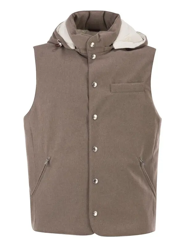 Brunello Cucinelli Sleeveless Hooded Vest In Membrane Wool Flannel - Multicolor