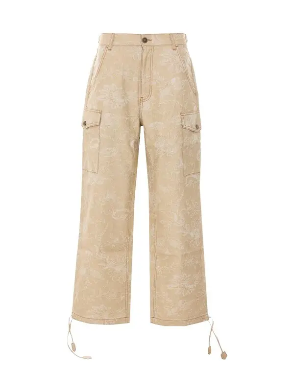 Etro Cargo Trousers With Drawstring And Paisley Print - Cream