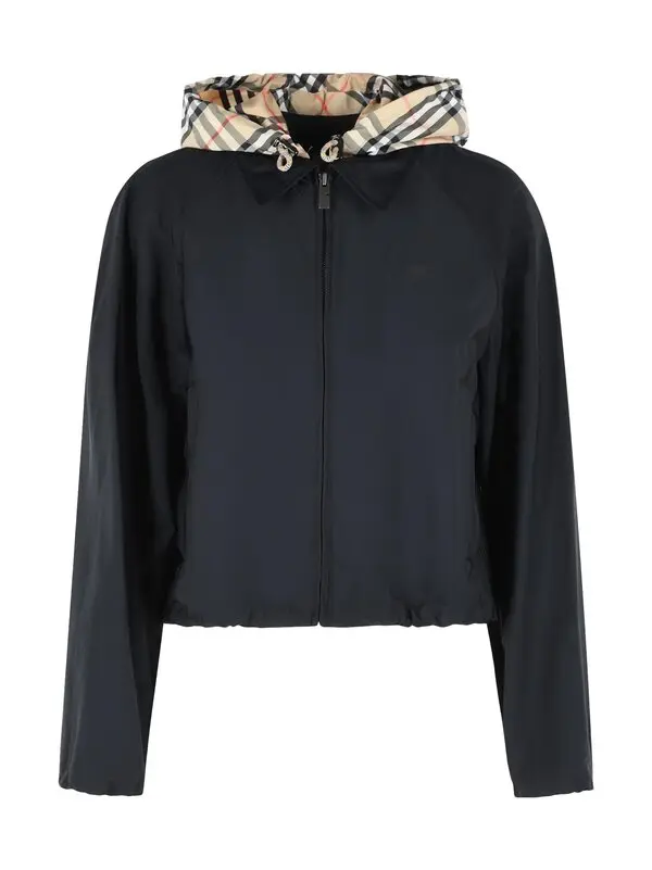 Burberry Cropped Polyamide Hooded Jacket With Equestrian Knight Design - Black