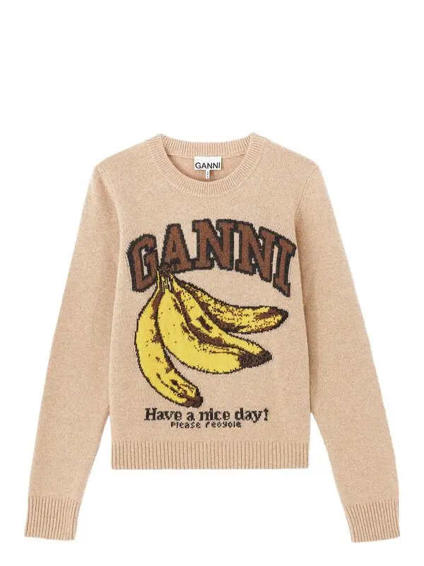 GANNI Graphic Print Knitwear Jumper - Cream