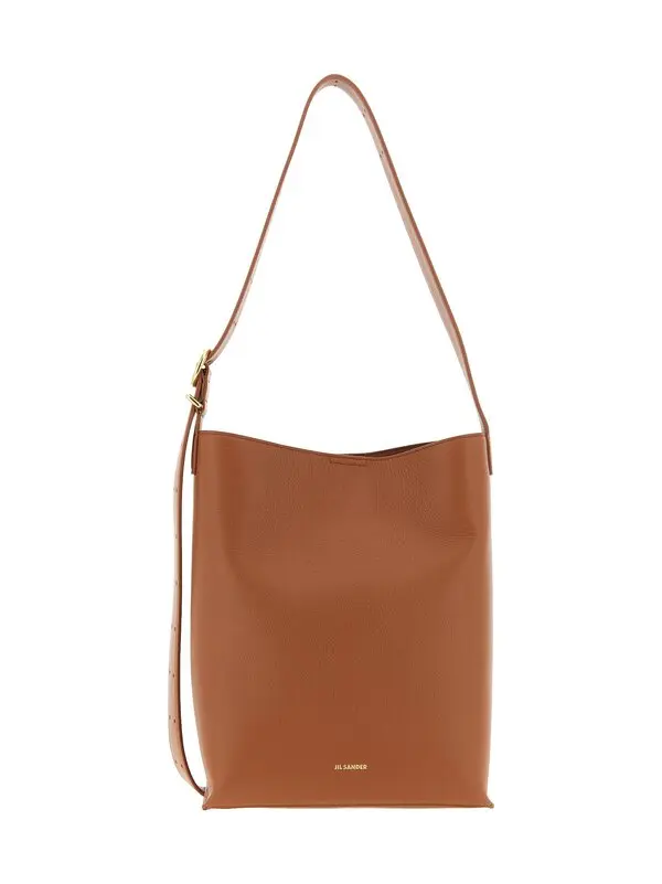 JIL SANDER Cannolo Leather Shoulder Bag - Brown