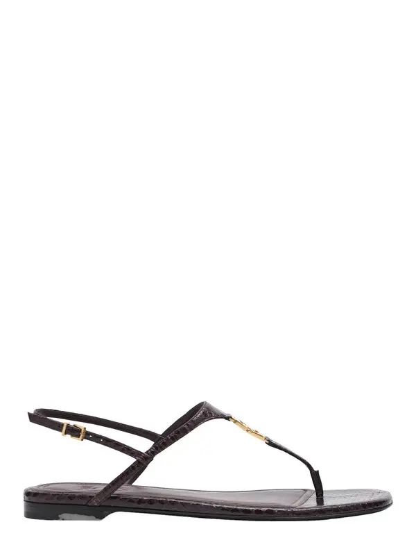 Fendi Dark Purple Ayers Leather Flip Flop Sandals With Ff Detail - Black