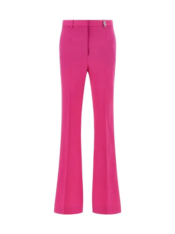 Versace Stretch Wool Flared Pants With Metal Logo Detail - Pink