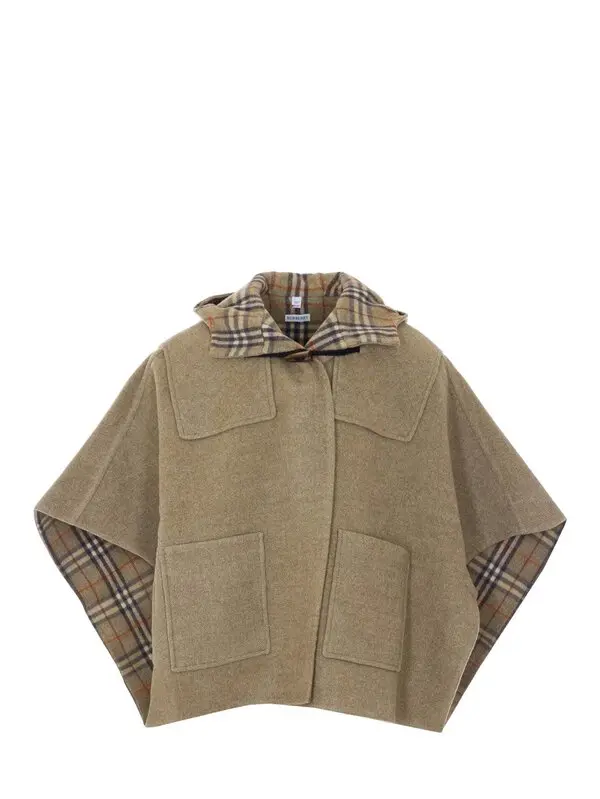 Burberry Wool Duffle Cape With Check Print Lining - Green