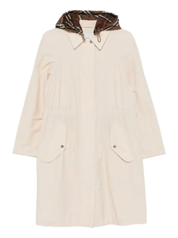 Burberry Beige Nylon Parka Coat With Checked Hood - Multicolor