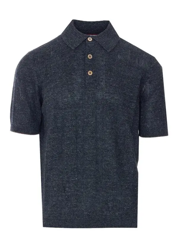 Brunello Cucinelli Large Ribbed Knitted Linen Polo - Gray