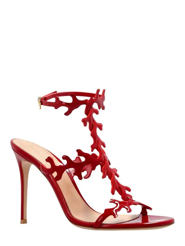 GIANVITO ROSSI Red Leather Cut-out Stiletto Sandals - Multicolor
