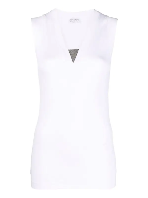 Brunello Cucinelli Sleeveless V-neck Cotton Tank Top - Multicolor