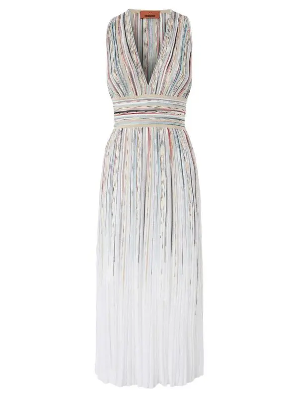 Missoni Sleeveless V-neck Pleated Dress - Multicolor