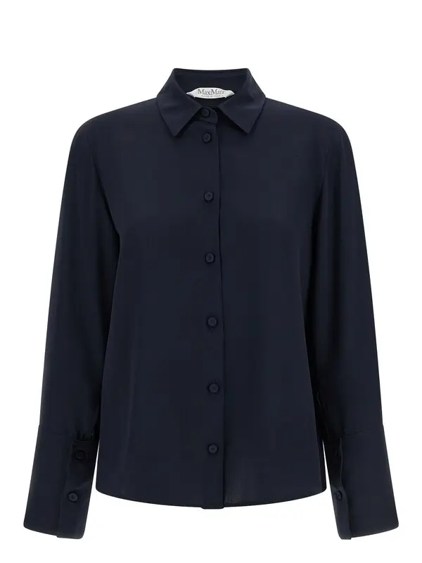 Max Mara Stretch Silk Crepe De Chine Shirt With Asymmetrical Hem - Blue