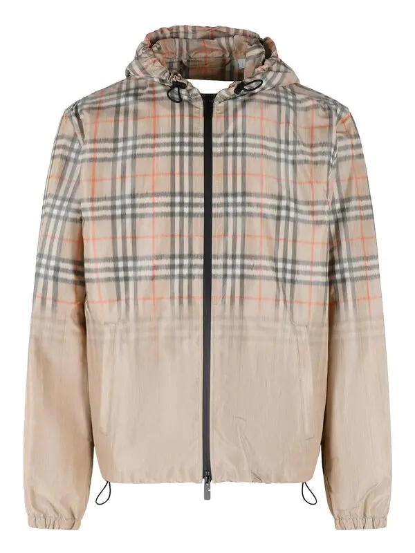 Burberry Hooded Jacket With Check Pattern - Cream