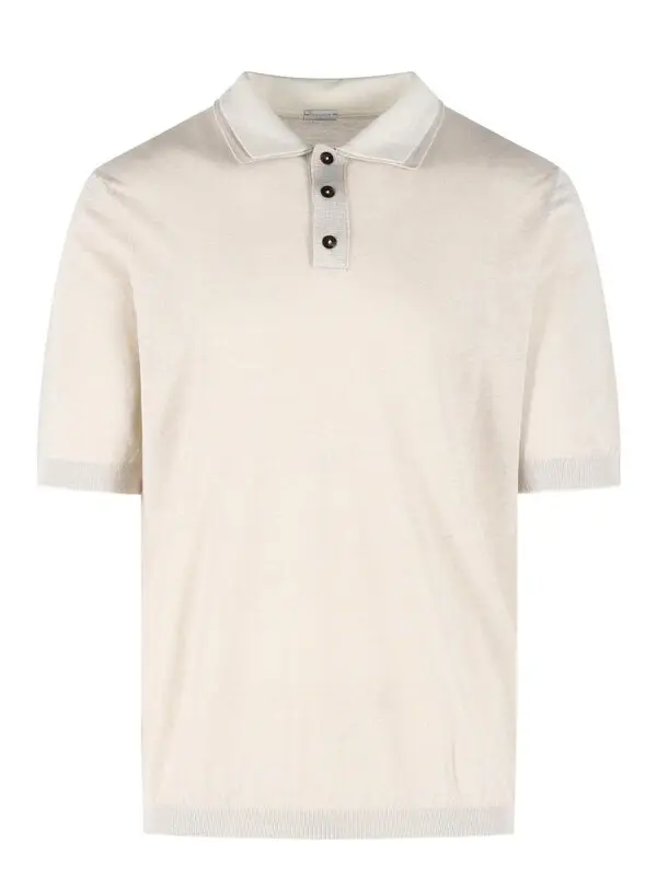 Eleventy Beige Linen Blend Polo Shirt - Cream
